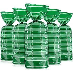 100 Pieces Football Field Plastic Cellophane Treat Bags Wide Bottom Heat Sealable Candy Bags Football Gift Bags with 100 Pieces Silver Twist Ties for Football Party Favor, 11 x 5 x 3 Inch