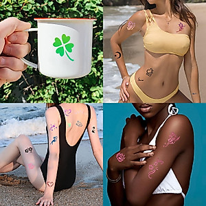 QSTOHENA Pack of 12 Henna Temporary Tattoo Stencil Kit - 145Pcs Glitter Airbrush Tattoo Sticker Indian Arabian Black Henna Tattoo Temp for Women Kids