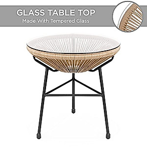 Best Choice Products 3-Piece Outdoor Acapulco All-Weather Patio Conversation Bistro Set w/Plastic Rope, Glass Top Table and 2 Chairs - Natural