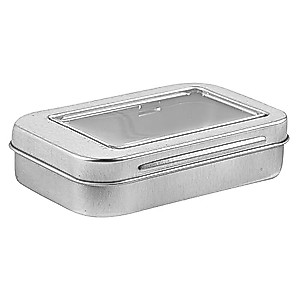 Restaurantware RW Base 4.5 Ounce Rectangular Tin Containers 10 Durable Tin Boxes With Lids - Clear Window Lids Rounded Edges Silver Tin Storage Containers Customizable Fits Mints Or Pills