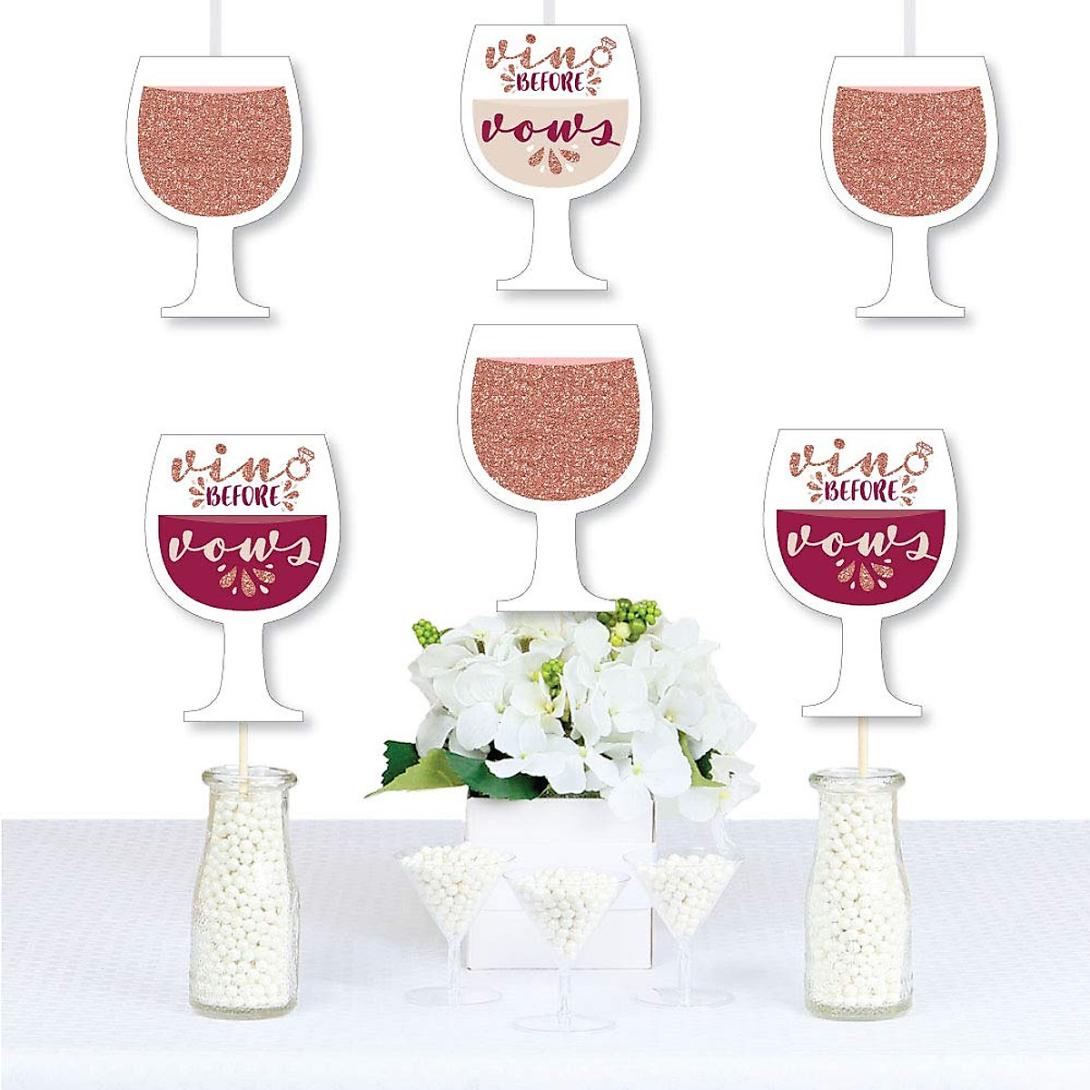 Big Dot of Happiness Vino Before Vows - Wine Glass Decorations DIY Winery Bridal Shower or Bachelorette Party Essentials - Set of 20