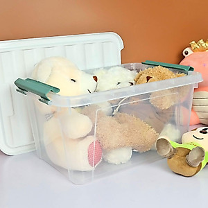 Vcansay 20 Quart Plastic Clear Storage Latch Box, Lidded Storage Bins, 4 Packs