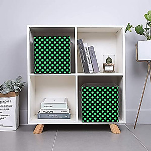 St. Patrick's Day Green Dots Pattern Storage Bin Foldable Cube Closet Organizer Square Baskets Box with Dual Handles