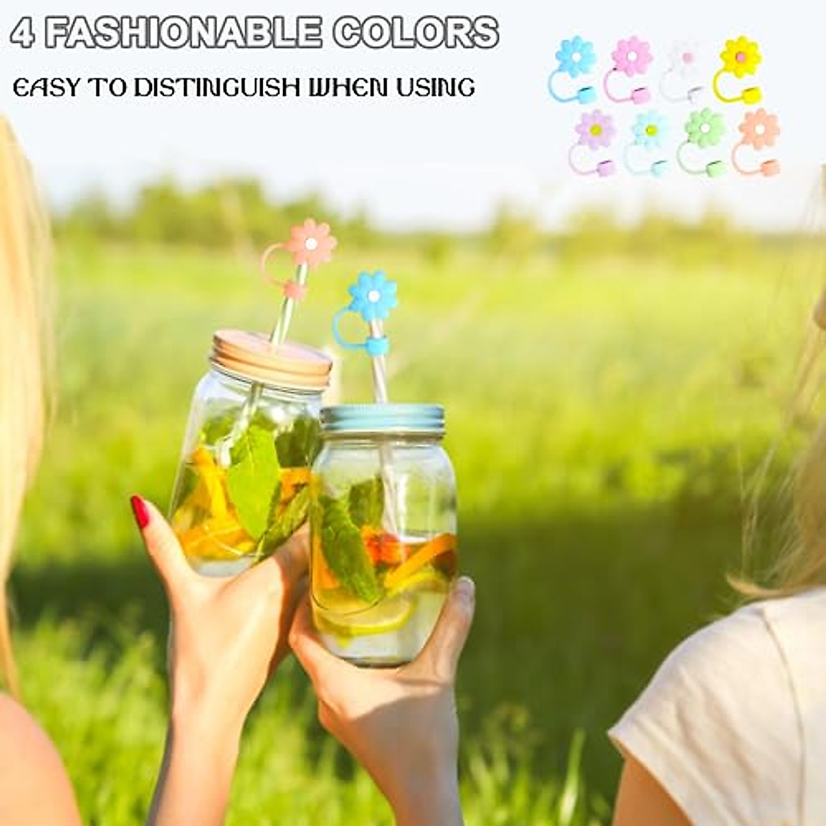 EXQUILEG Straw Covers Cap Fit for Stanley Cup, 8Pcs Silicone Flower Straw Toppers Compatible for Stanley 30&40 Oz Tumbler, 10mm Drinking Straw Tip Covers Fit for Stanley Cups Accessories