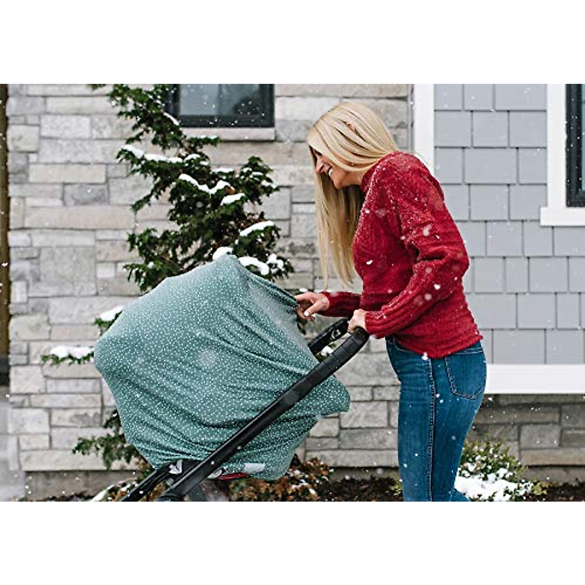 Baby Car Seat Cover Canopy and Nursing Cover Multi-Use Stretchy 5 in 1 Gift "Juniper" by Copper Pearl