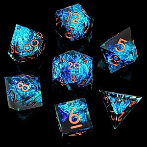 Sharp Edge DND Dice Set Handmade 7 Accessories Dice for Dungeons and Dragons TTRPG Games, Multi-Sided RPG Polyhedral Resin Sharp Edge Dice Roleplaying Games Shadowrun Pathfinder MTG