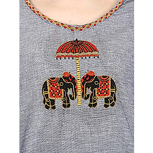 Indian Women's Embroidered Cotton Kurti Grey Top By Ramkudi