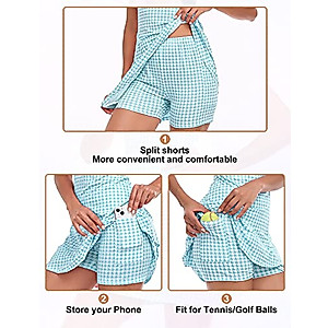 Viracy Tennis Dress for Women Golf Outfits Sleeveless Stand Collar Short Dresses with Pockets Zip Up Moisture Wicking for Workout Athletic Blue Houndstooth-M