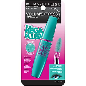 Maybelline New York Volume Express Mega Plush Washable Mascara, Blackest Black, 0.3 Fluid Ounce, (K1147800)