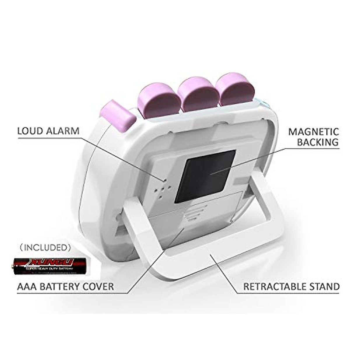 PINGKO Digital Kitchen Timer Fashion Design Clock Cooking Timer with Big Digits,Large LCD Display, Loud Alarm, Magnetic Backing Stand,Battery Included-Pink