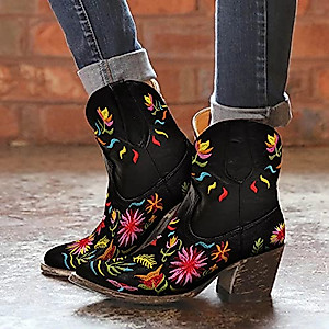 Embroidered Calf Retro Style Pointed Boots Western Toe Mid Cowboy Floral Womens Women's Boots Mens Shoes Boots