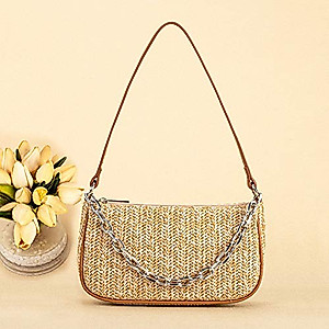 GL-Turelifes Small Straw Bags Summer Beach Bag Casual Clutch Shoulder Tote HandBag with Zipper Closure for Women (Brown B)