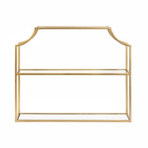 Kate and Laurel Ciel Modern Glam Wide Two-Tier Wall Shelf, 24 x 20, Gold, Tiered Bathroom Shelves for Over The Toilet Storage or Bedroom Makeup Organizer