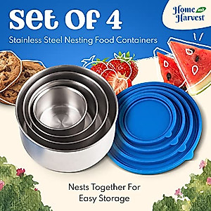 Home and Harvest Stainless Steel Lunch Box For Kids With Lids - Metal Snack Containers For Lunch Box 4 Pack