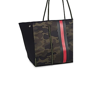 Haute Shore - Greyson Brat2 Neoprene Tote Bag w/Zipper Wristlet Inside (Greyson, Camo Green w/Black & Red Stripe)