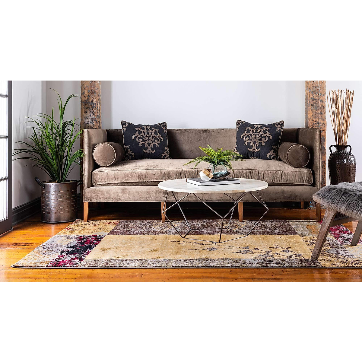 Unique Loom Barista Collection Area Rug - Pache (9' x 12' Rectangle, Beige/ Black)