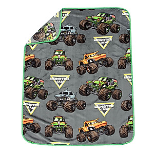 Jay Franco Monster Jam Grave Digger Nogginz Set - 40 x 50 Inch Lightweight Travel Throw Blanket & Pillow - Kids Super Soft 2 Piece Bedding Set