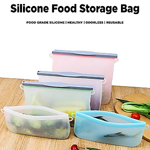 Reusable Slide-lock Bags Silicone Dishwasher Safe, 4 Pack BPA FREE Platinum Silicone Reusable Freezer Bags, Reusable Sandwich Kids Snack Bags, Leak Proof Reusable Food Storage Bags for Lunch or Snacks