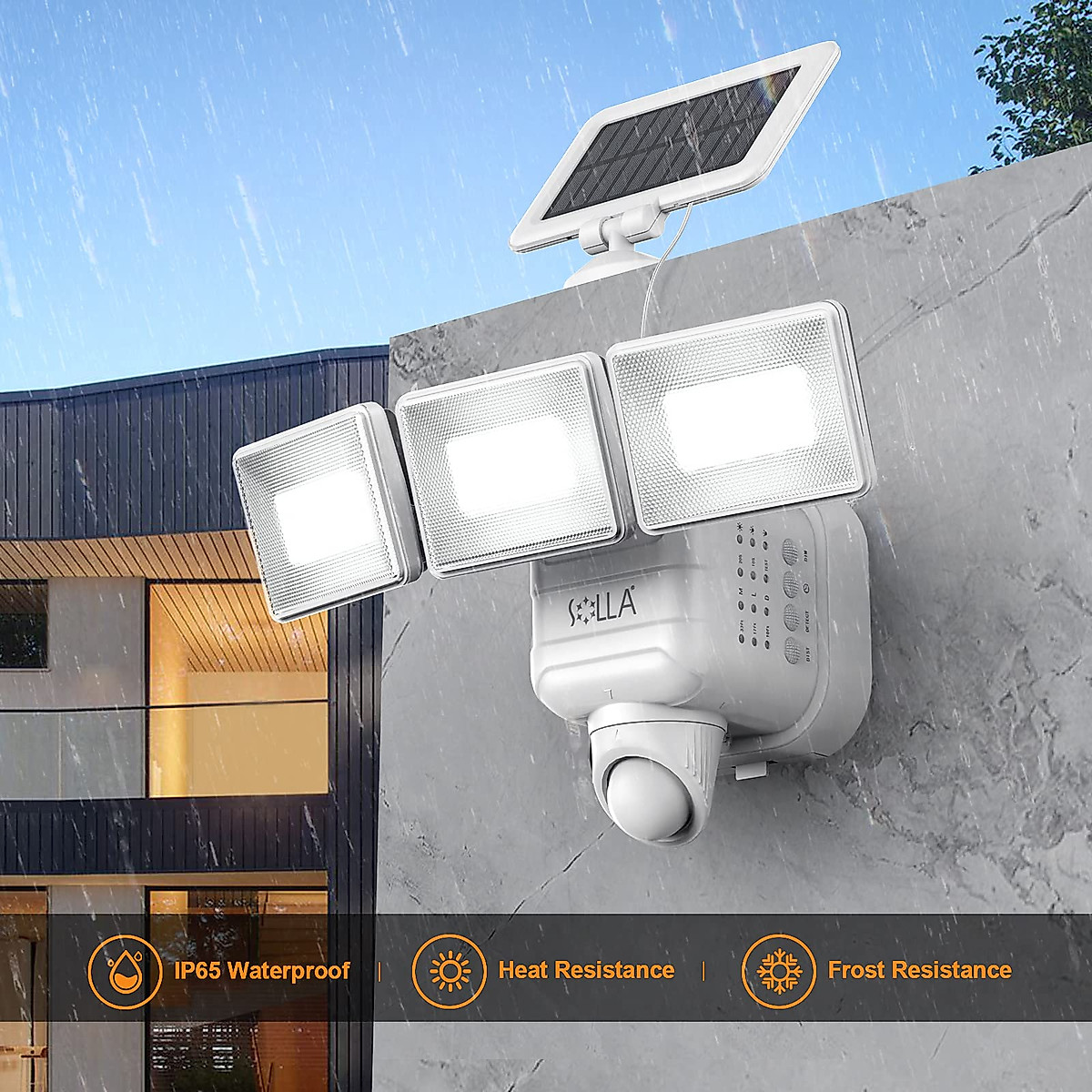 Solar Motion Lights Outdoor Dimmable 2000LM Led Flood Security Light with Motion Sensor and Adjustable Solar Panel, 5000K, IP65 Waterproof Security Light for Garden,Backyard, Pathway, Garage