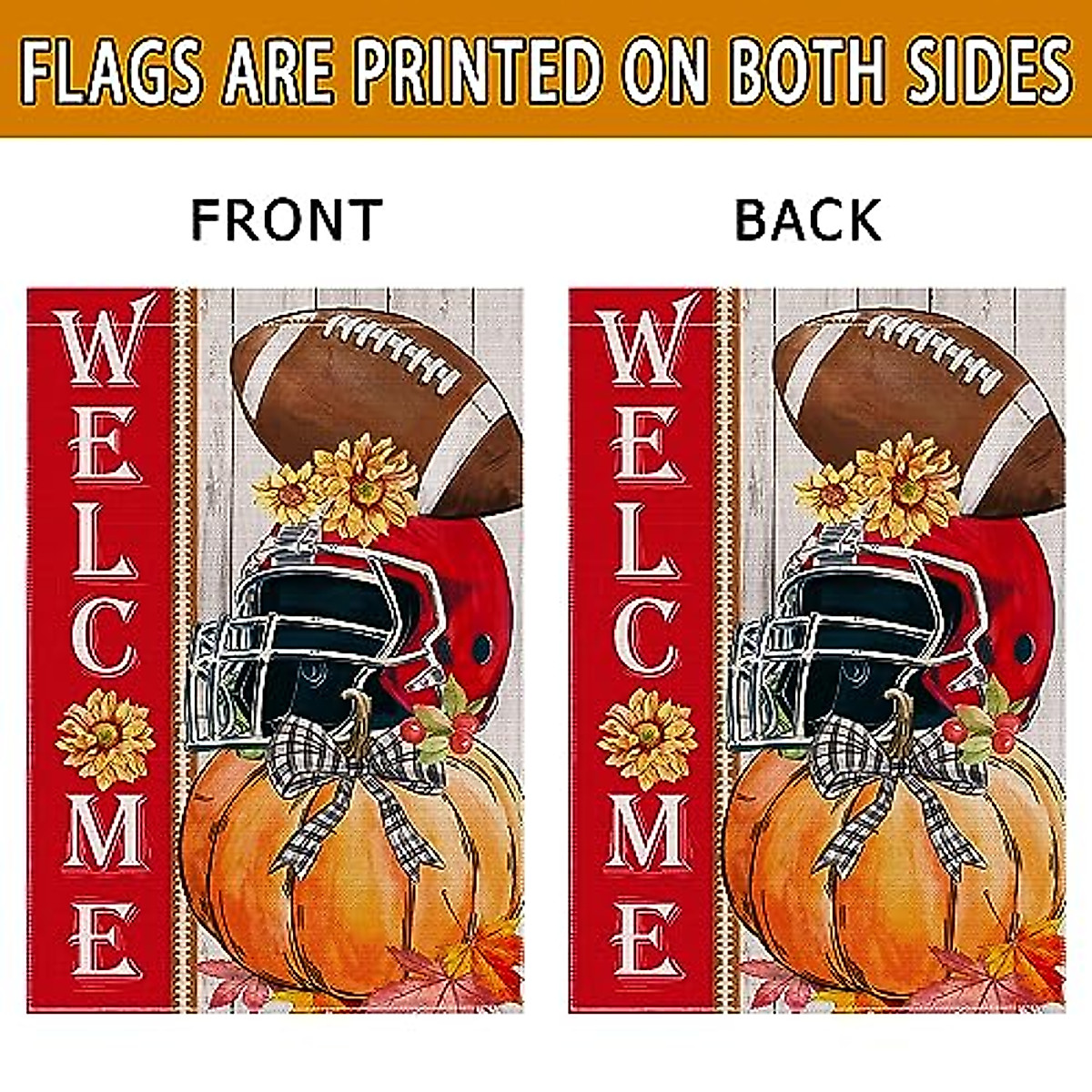 Fall Garden Flag, Welcome Fall Football Yard Flag 12x18 Double-Sided Autumn, Fall Football Pumpkins Welcome Garden Flags Burlap Signs Home Decorations Outdoor Farmhouse