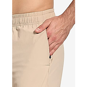 BALEAF Men's Running Pants Elastic Waist Lightweight Jogging Stretch Golf Workout Pants with Zipper Pockets Khaki XL