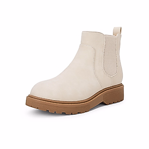 Coutgo Girls Kids Lug Sole Ankle Boots Side Zip Chunky Low Heel Slip On Winter Casual Chelsea Booties Shoes