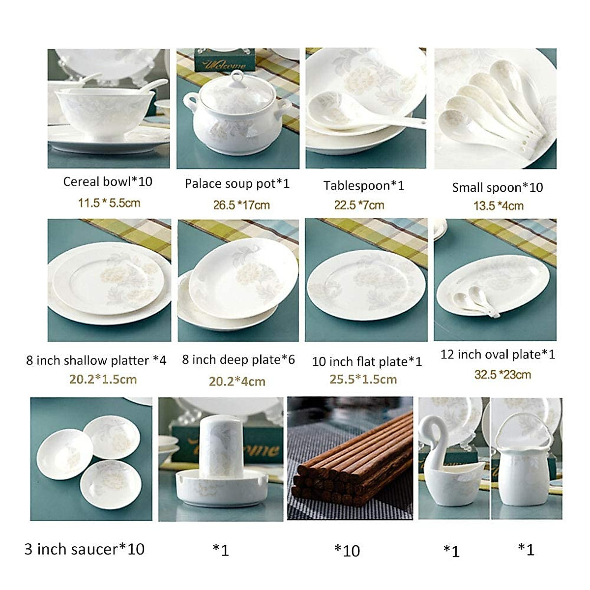 58 Pieces Dinnerware Set, European High-Grade Ceramics Dishes Set, Dinner Plates, Salad Bowls, Dessert Plates, Dishwasher and Microwave Safe, Great Gift