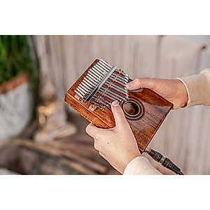 Pickup Kalimba Thumb Piano for Amplifiers, 17 Keys — Includes Tuning Hammer and Case — For Meditation, ASMR, Sound Therapy and Yoga, 2-YEAR WARRANTY