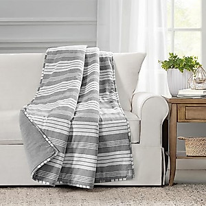 Lush Decor Farmhouse Yarn Dyed Stripe Throw Blanket, Gray/White Single 50X60