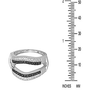 Dazzlingrock Collection 0.55 Carat (Cttw) 10K Round Black & White Diamond Women Double Row Anniversary Millgrain Guard Double Ring 1/2 CT, White Gold, Size 5