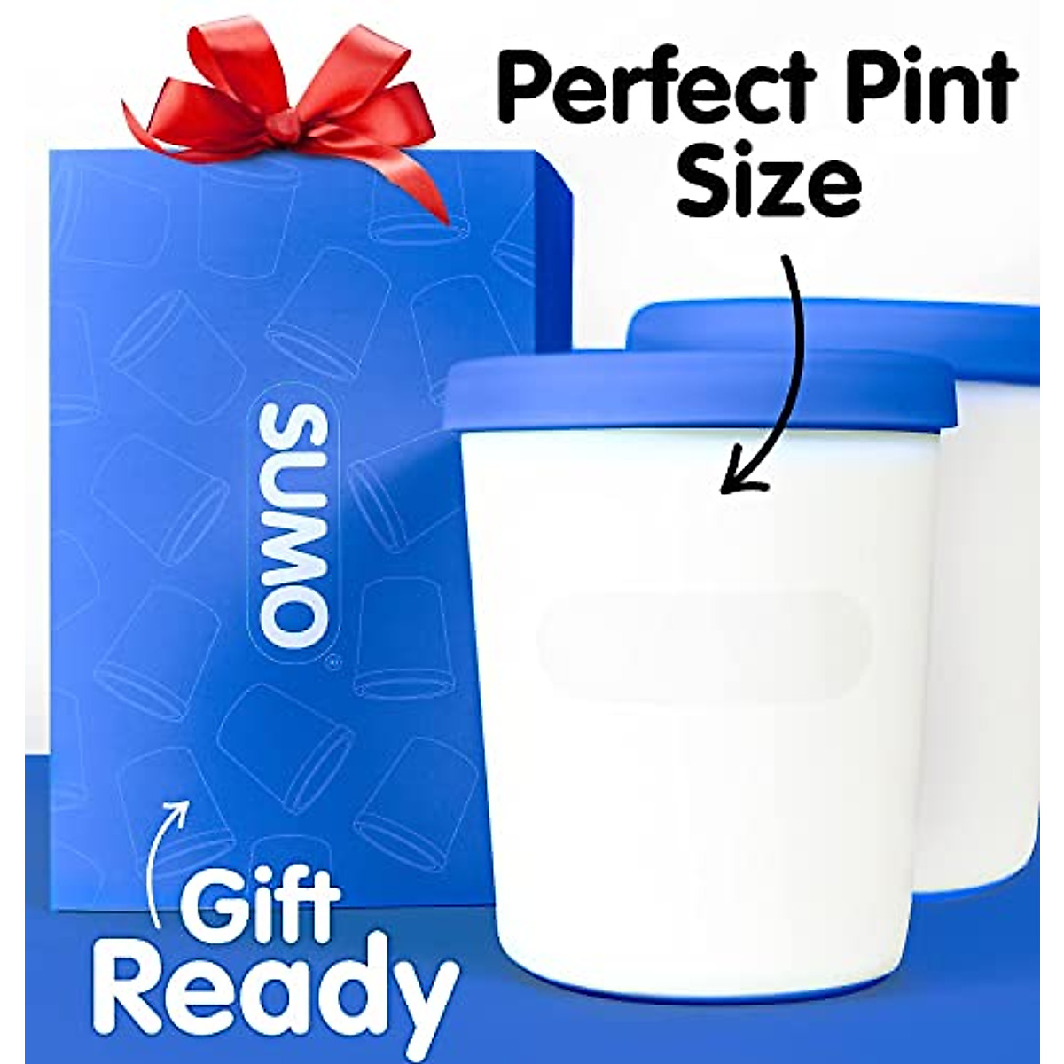 SUMO Ice Cream Containers for Homemade Ice Cream (2 Containers - 1 Quart Each) Reusable Pint-Shaped Freezer Storage Containers with Lids, Erasable Labels (Blue)