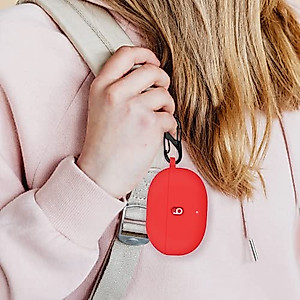MOLOVA Silicone Case Cover for 2021 New Beats Studio Buds, Anti-Lost Shockproof Protective Case Cover for Beats Studio Bud with Keychain Easy Carrying Replacement Case with Carabiner（Red）