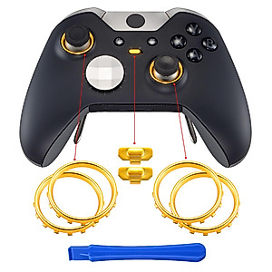 eXtremeRate Matte Chrome Gold Accent Rings Accessories for Xbox One Elite Controller, Replacement Parts Profile Switch Buttons for Xbox One Elite Controller (Model 1698) - Pack of 2