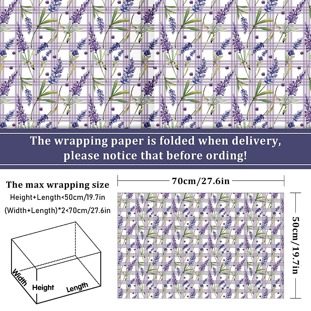 AnyDesign 12 Sheet Floral Wrapping Paper Purple Lavender Butterfly Gift Wrap Paper Folded Flat Floral Art Paper for Wedding Birthday Baby Shower Party Gift Packing DIY Craft, 19.7 x 27.6 Inch