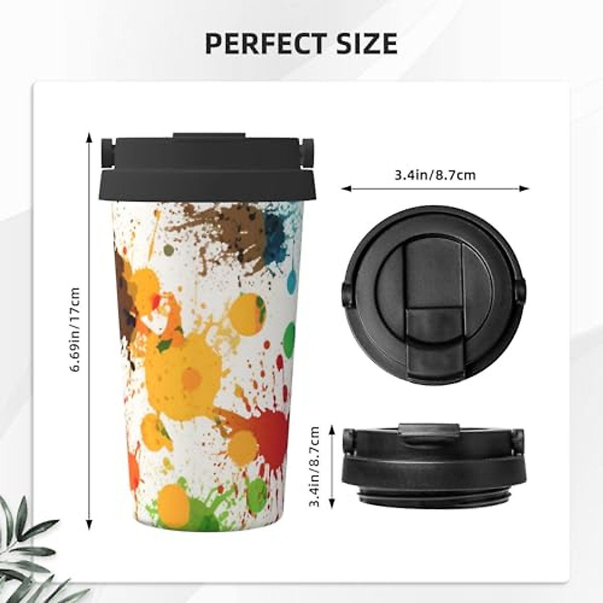 GTKSYNVE Reusable Coffee Mug with Lid and Handle, Abstract Paint Splashes Tumbler for Hot & Cold Drinks 16oz Stainless Steel Insulated Coffee Tumblers Double Wall Vacuum Thermal Cup