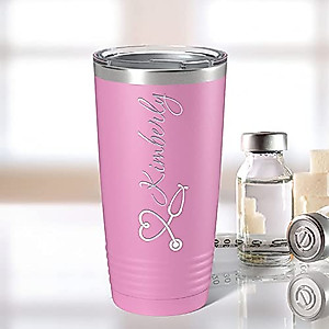 Personalized Heart Stethoscope Nurse, RN, LPN, CNA, CMA, MA Laser Engraved on Lilac 20 oz Stainless Steel Tumbler with Lid - Insulated Cup - Travel Mug