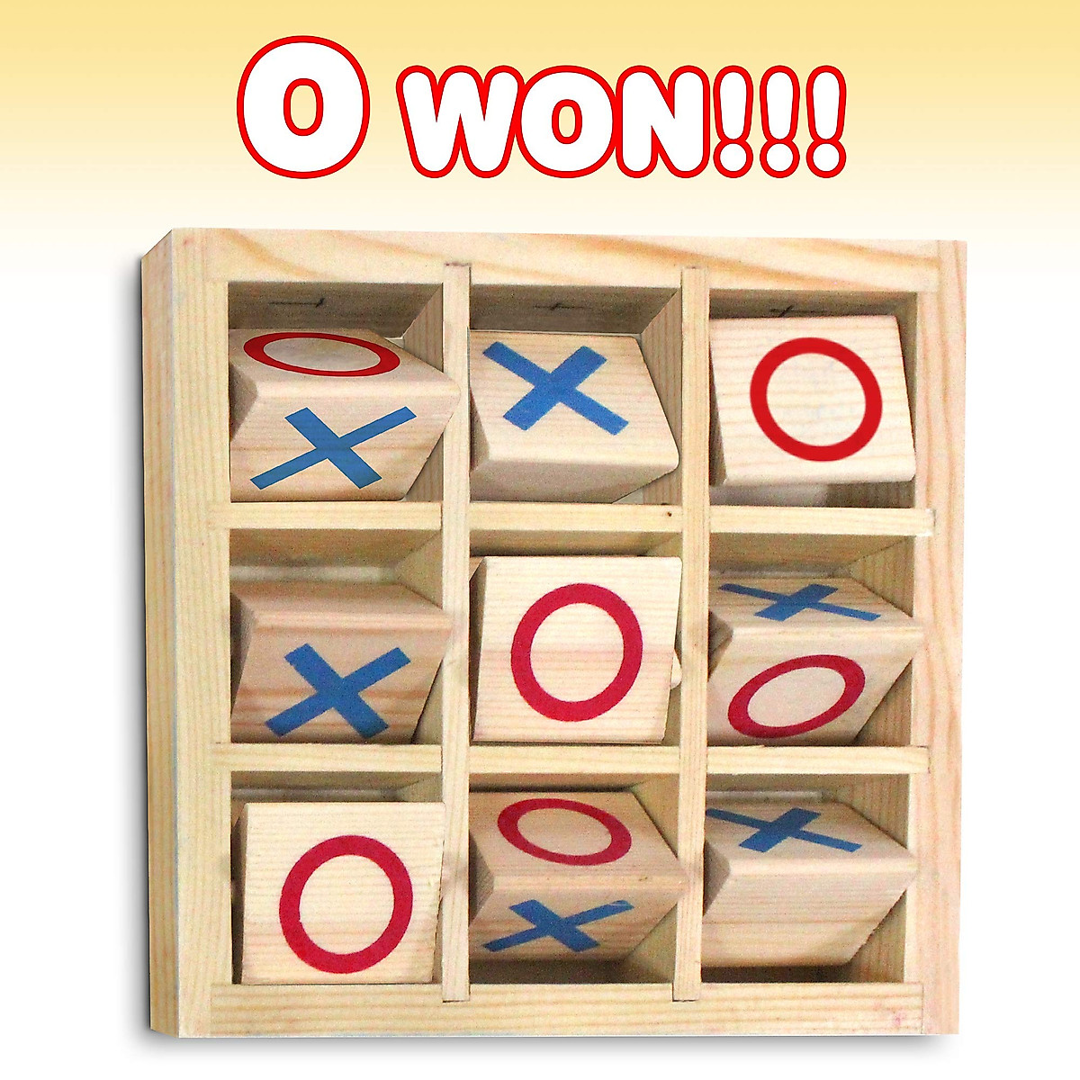 Gamie Wooden Tic-Tac-Toe Game, Small Travel Game with Fixed Spinning Pieces, Classic Wood Game for Kids, Fun Indoor Game Night Activity for Boys and Girls