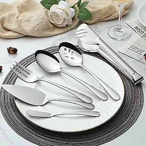 BEWOS Serving Utensils, 20-Piece Large Serving set, Serving Spoons, Slotted Spoons, Serving Tongs & Forks, Cake Server, Butter Knife, Stainless Steel Serving Utensils Set for Parties, Dishwasher Safe