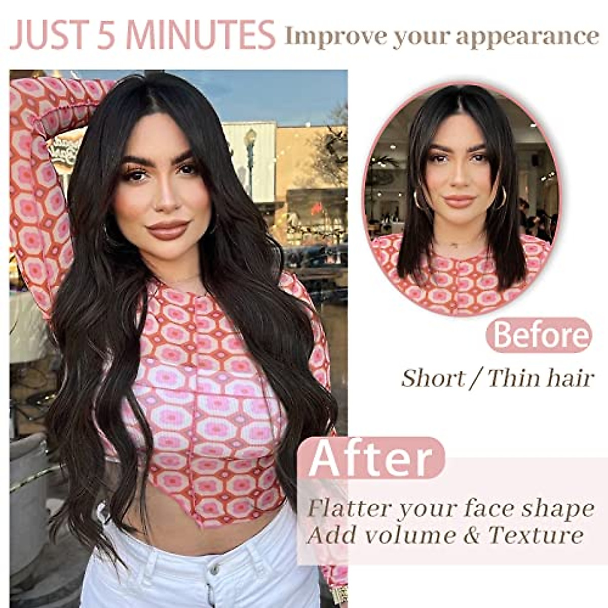 Sué Exquisite Dark Brown Hair Extensions Clip in Long Synthetic Hair Extensions 20 inches Thick Hairpieces for Women