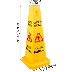 VEVOR 10 Pack Floor Safety Cone 26-Inch Yellow Caution Wet Floor Sign 4 Sided Floor Wet Sign Public Safety Wet Floor Cones Bilingual Wet Sign for Indoors and Outdoors