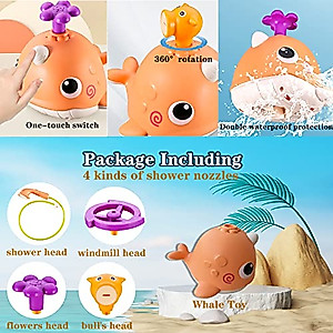 HsngYHL Baby Bath Toy with Shower Head and 3 Water Spray Head Bathtub Toys, Whales Squirt Shower Faucet and Bathtub Water Pump Bathing time Essentials for Toddlers Infants Kids (Orange)