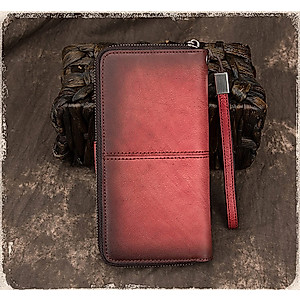 LETEULO Women's Leather Wallet Vintage Clutch Wallets Card Organizer Purse with Clutch Strap (Red)