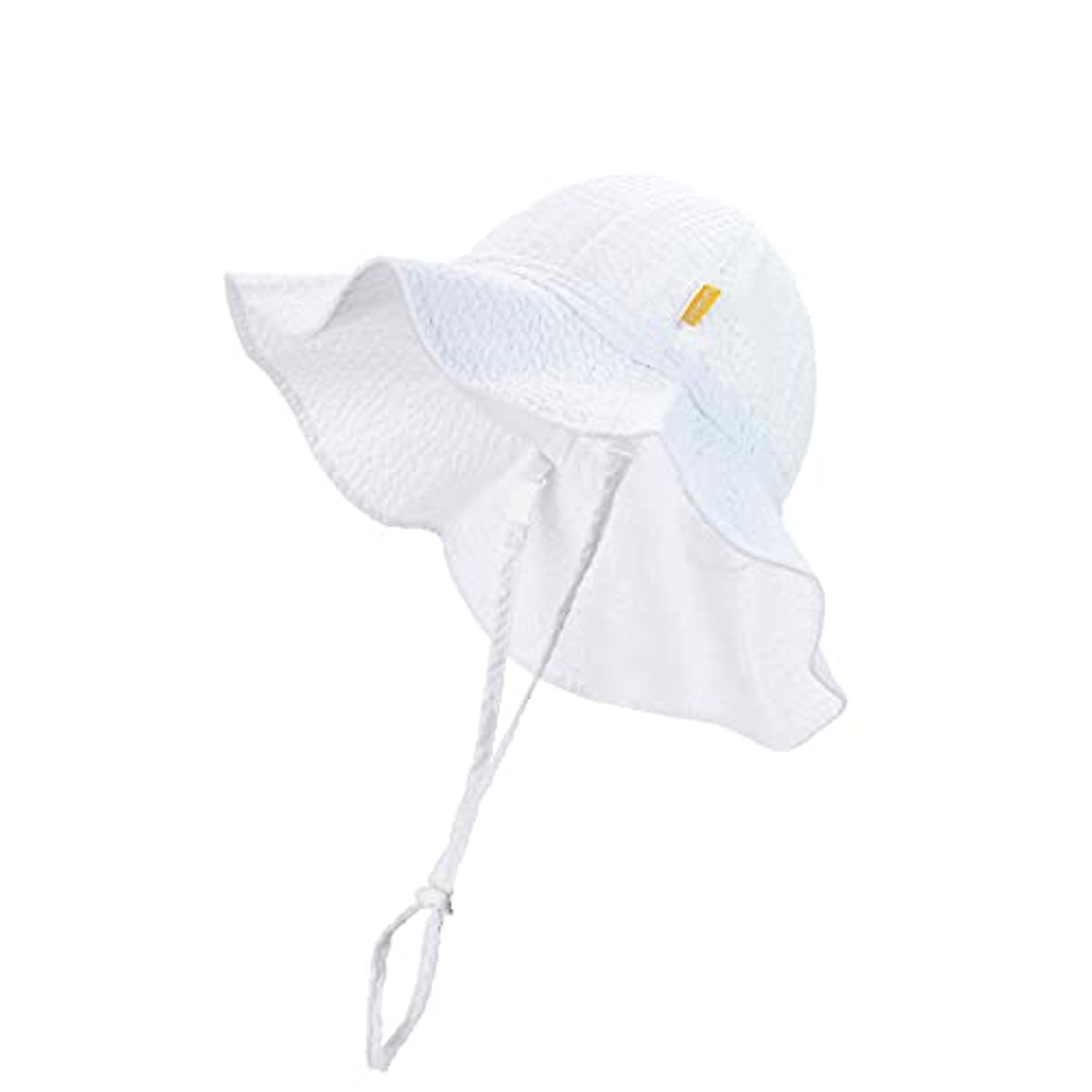 DASMINI Baby & Toddler Wide Brim Sun Hats UPF 50+ Sun Protection Bucket Cap Cute Adjustable Hat (wht Seersucker, 0-6M)