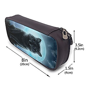 Funny Faux Leather Pencil Pouch Pen Case,Cool Wolf Moon Waterproof Pencil Box Bag Large Capacity Pencil Organizer Marker Pen Case with Zipper for Teen Boys Girls