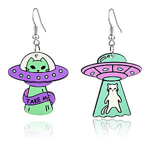 QUPENGXU Novelty Aliens Acrylic Drop Dangle Earrings Cartoon Cosmos Weird Earrings For Women (style-2)