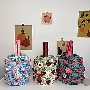 XBWEI Strawberry DIY Hand-Knitting Bucket Bag Crochet Wool Novice (Color : Black, Size : 1)