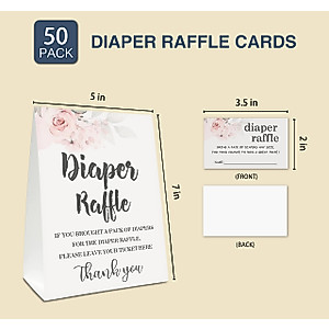 Diaper Raffle Tickets For Baby Shower, Floral Themed Cards, Party Favors For Baby Showers Game Cards,1 Sign & 50 Cards Per Pack – (018-niaobu)