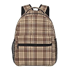 KIDZOY Brown Tartan Plaid Teens Laptop Backpack Cartoon Unisex Student School Bookbag Casual College Daypack For Boys Girls Travel Hiking Camping