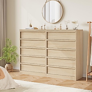 GarveeHome 5 Drawer Dresser for Bedroom, Modern 5 Chest of Drawers Tall with Spacious Storage, Freestanding Dresser Organizer for Bedroom, Living Room, Natural Oak