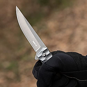 Dispatch Folding Pocket Knife Aluminum Handle with Sanding Drop Point Blade Knife for Camping, Hunting, Hiking, Multifunction Knife Tool